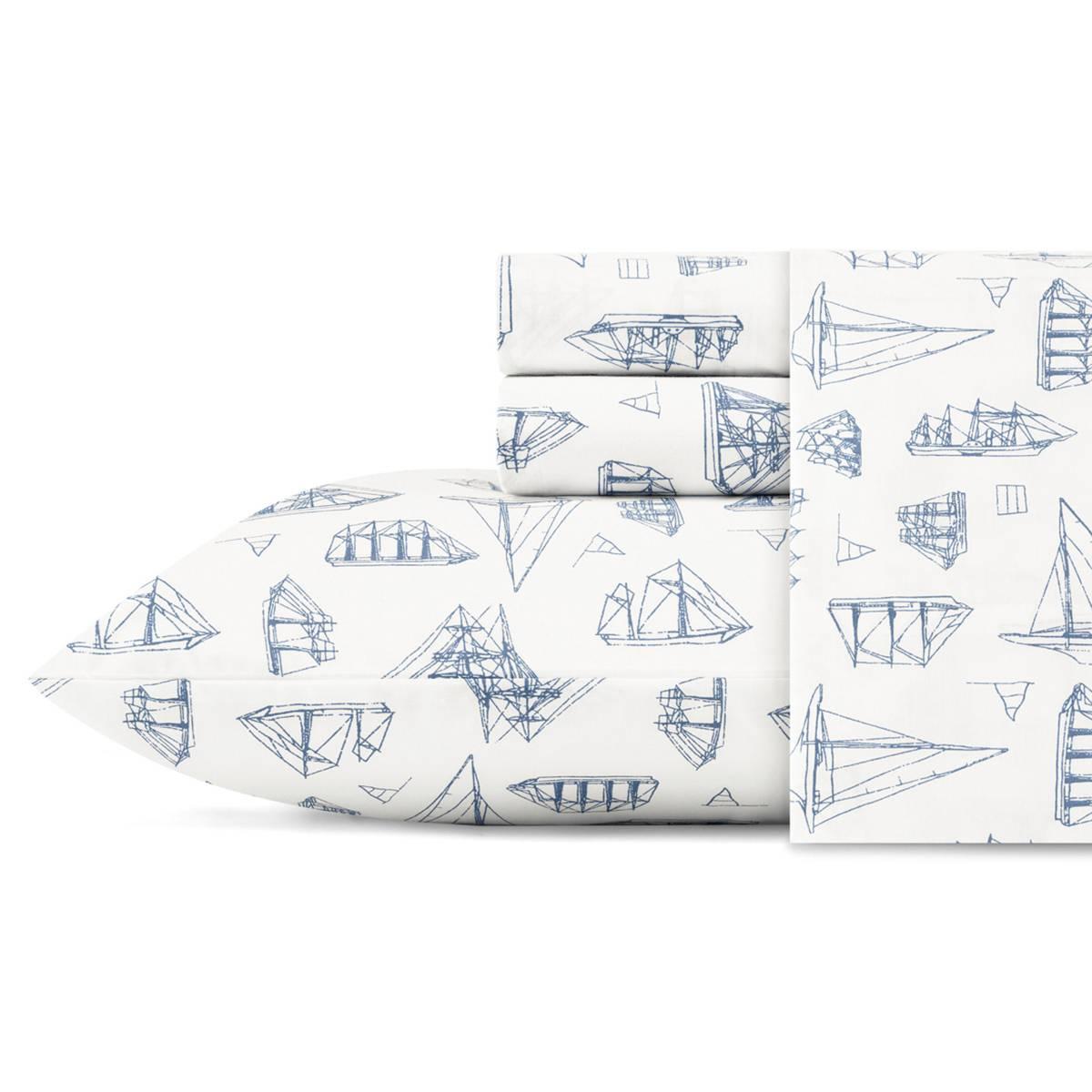 Nautica Whitewood Sail Cotton Percale 3-Piece Sheet Set  Twin - Bright Blue