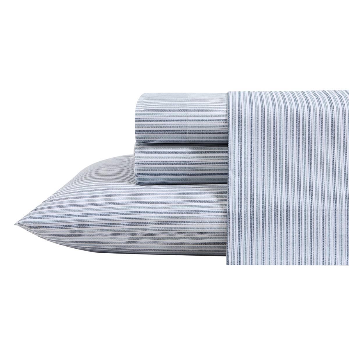 Eddie Bauer Printed 100 Cotton Percale 3-Pc. Sheet Set  Twin Xl - Ticking Stripe Navy
