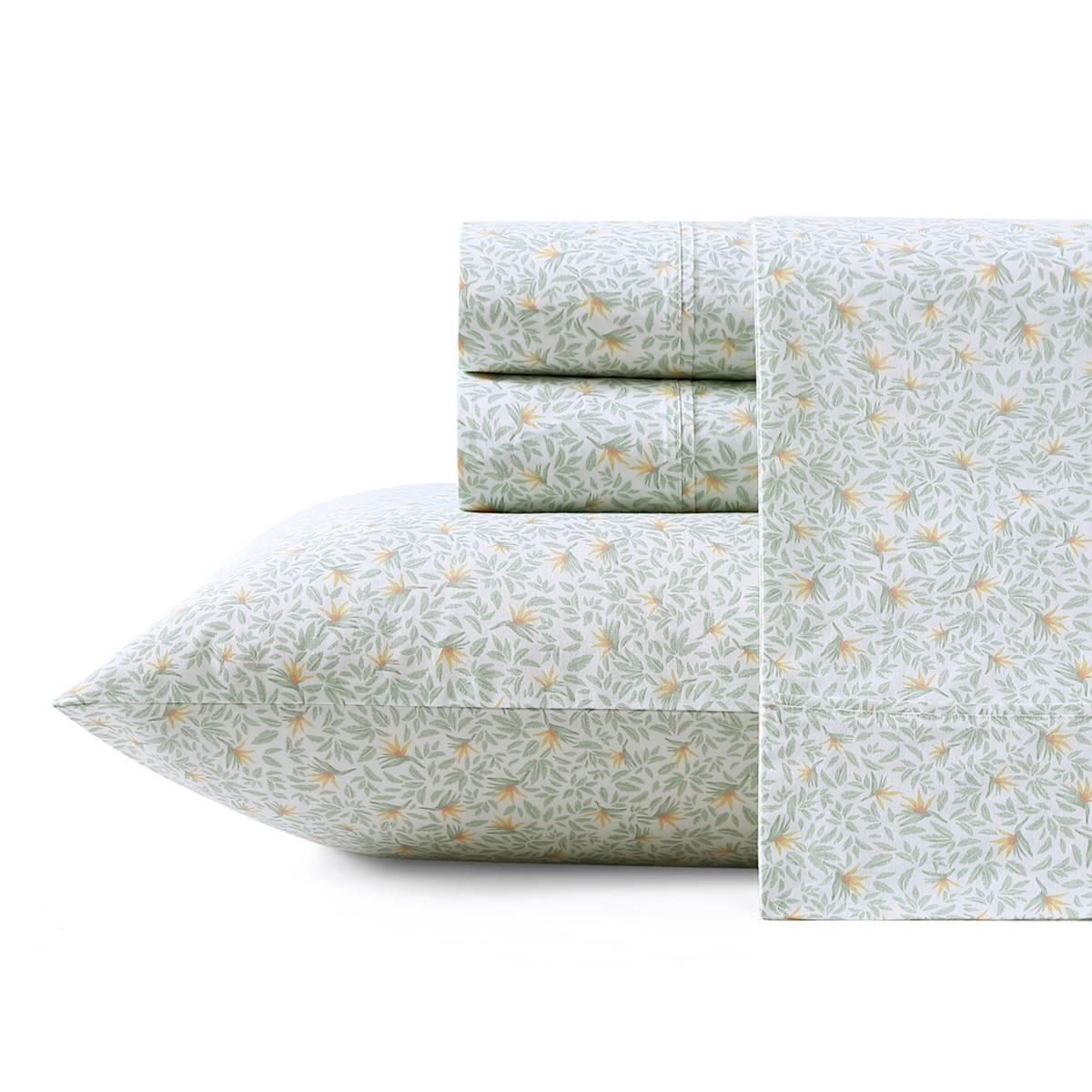 Tommy Bahama Home Crane Flower Cool Zone Cotton Percale 4 Piece Sheet Set  Queen - Open Green