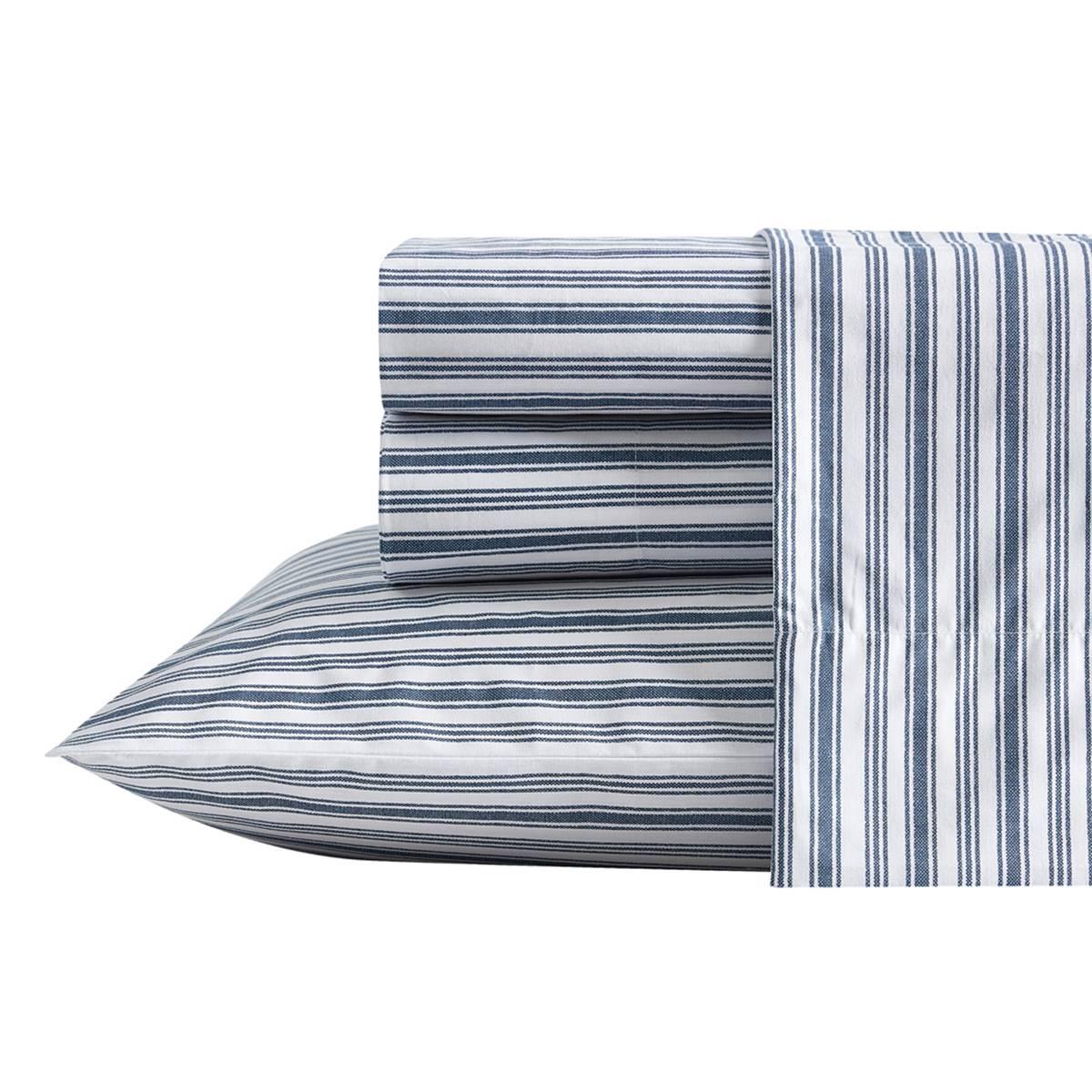 Nautica Coleridge Stripe Cotton Percale 3-Piece Sheet Set  Twin Xl - Marine Blue