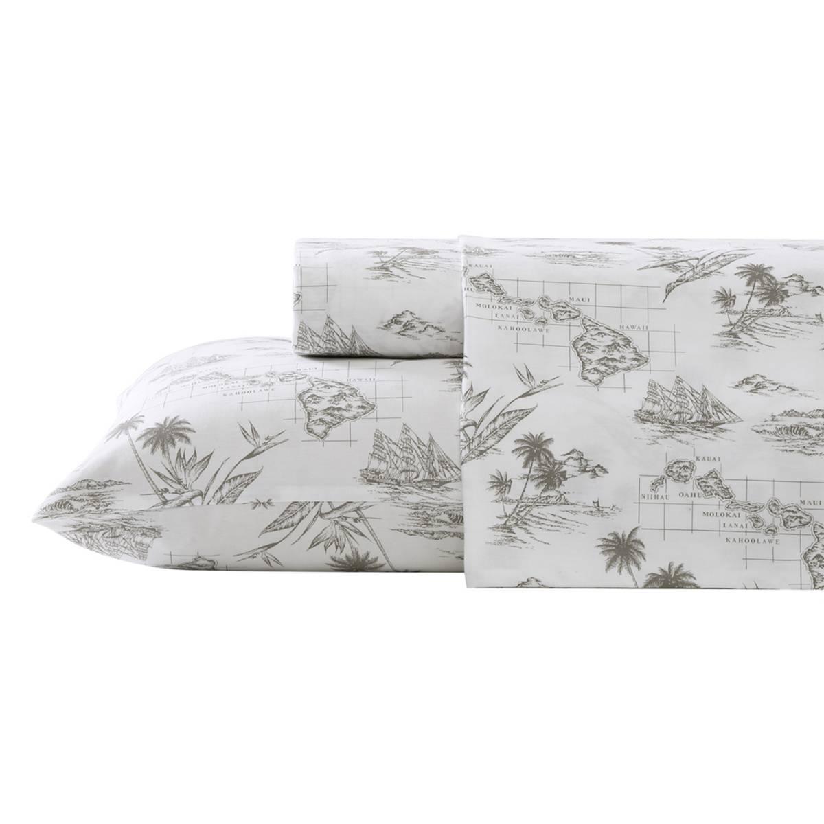 Tommy Bahama Home Cotton Percale 4 Piece Sheet Set  King - Classic Map