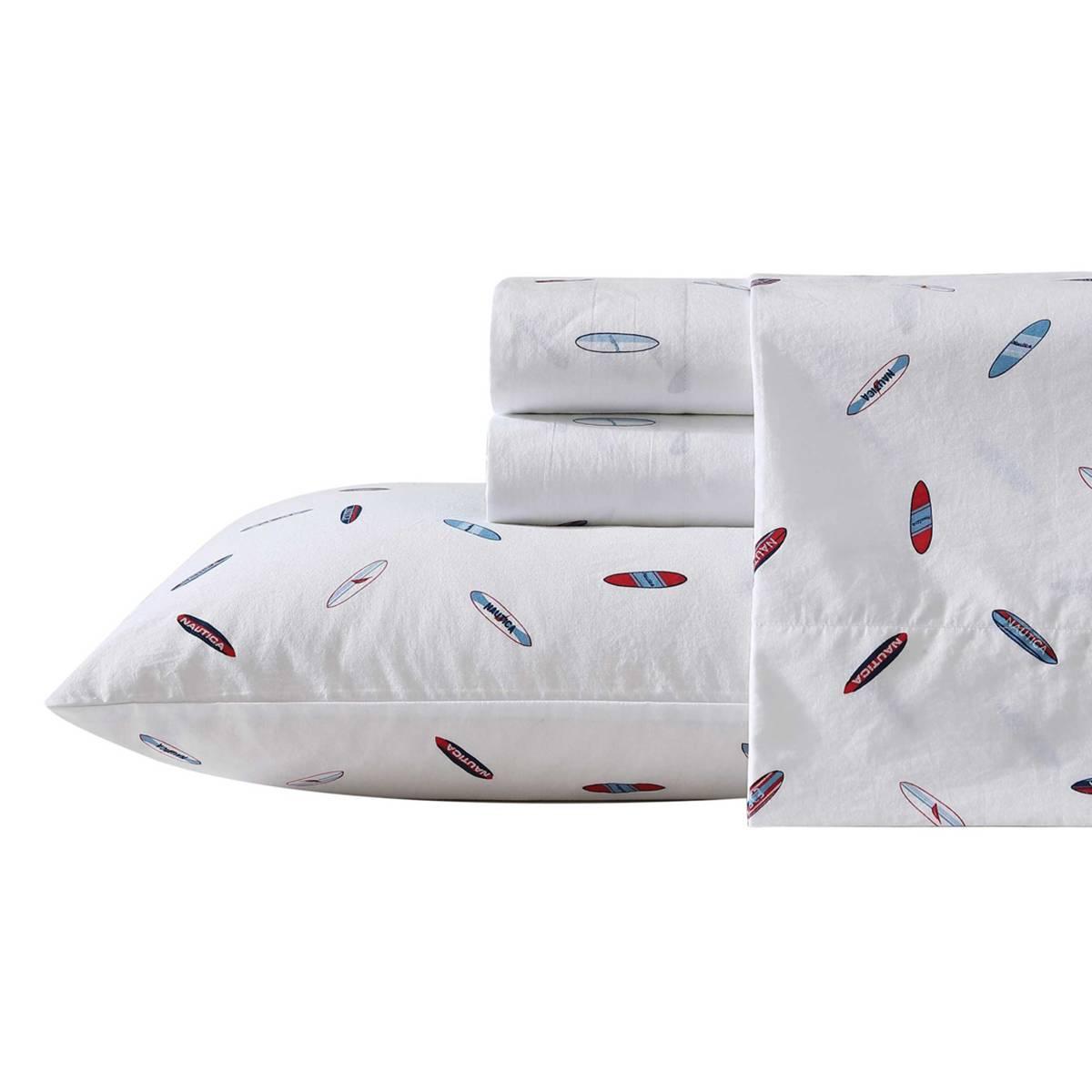 Nautica Printed 200-Thread Count Cotton Percale 3-Pc. Sheet Set  Twin Xl - High Surf Navy  Red