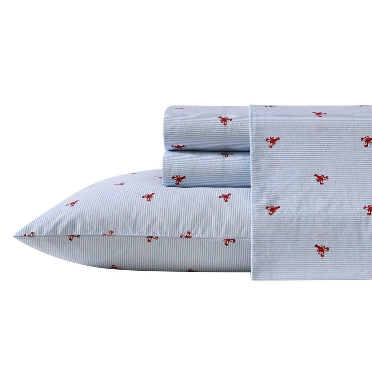 Nautica Printed 200-Thread Count Cotton Percale 3-Pc. Sheet Set  Twin Xl - Lobster Walk Red  Blue
