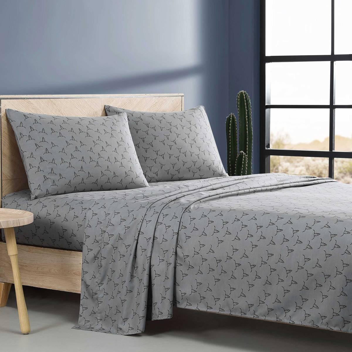 Closeout! Wrangler Microfiber 3-Pc. Sheet Set  Twin - Steer Skulls