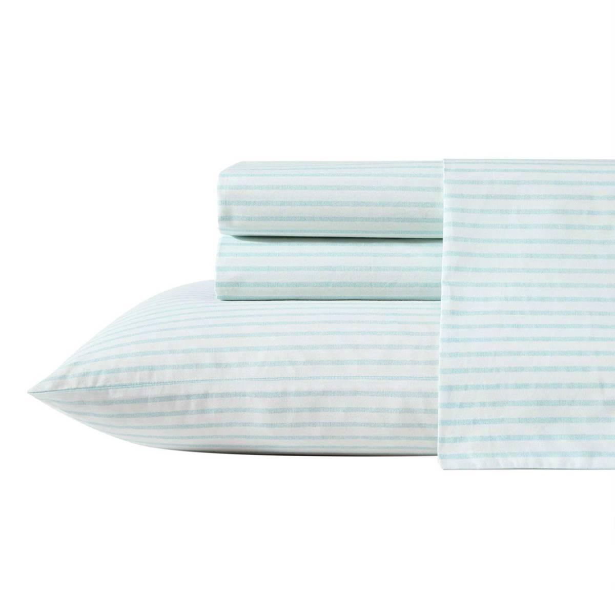 Tommy Bahama Home Cotton Percale 4 Piece Sheet Set  Queen - Cool Beach Stripe Aqua