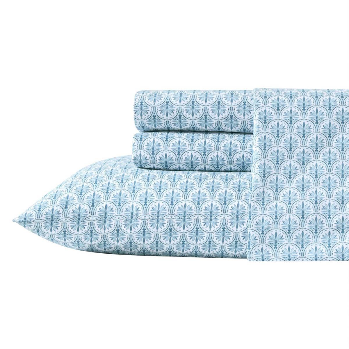 Tommy Bahama Home Cotton Percale 4 Piece Sheet Set  Queen - Coastal Batik Blue