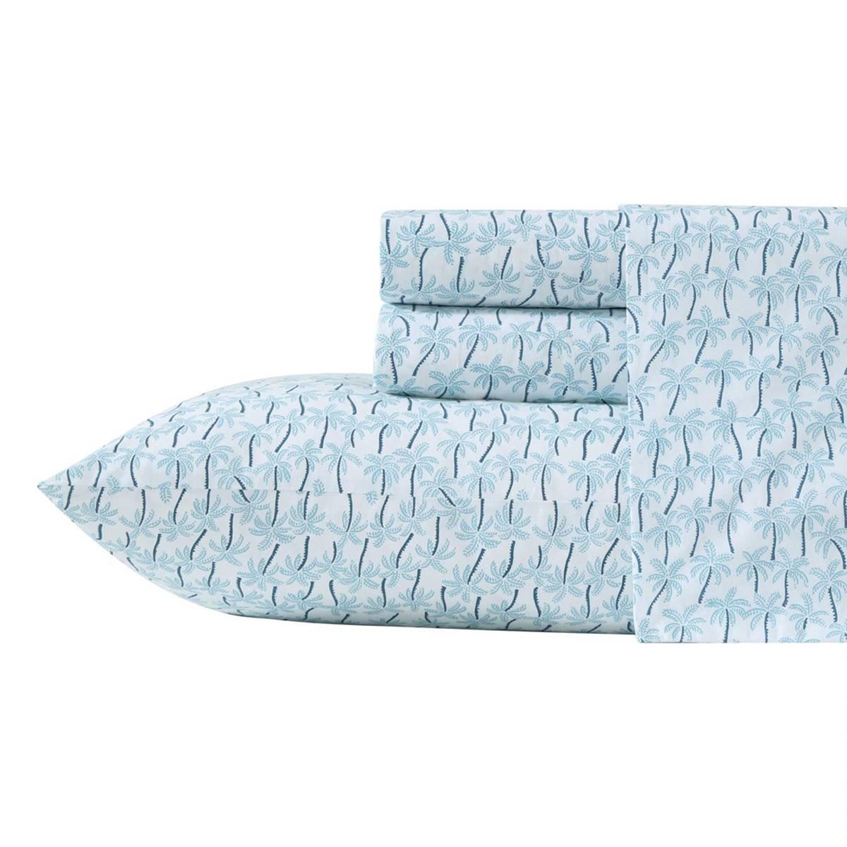 Tommy Bahama Home Cotton Percale 4 Piece Sheet Set  King - Palmtastic Blue