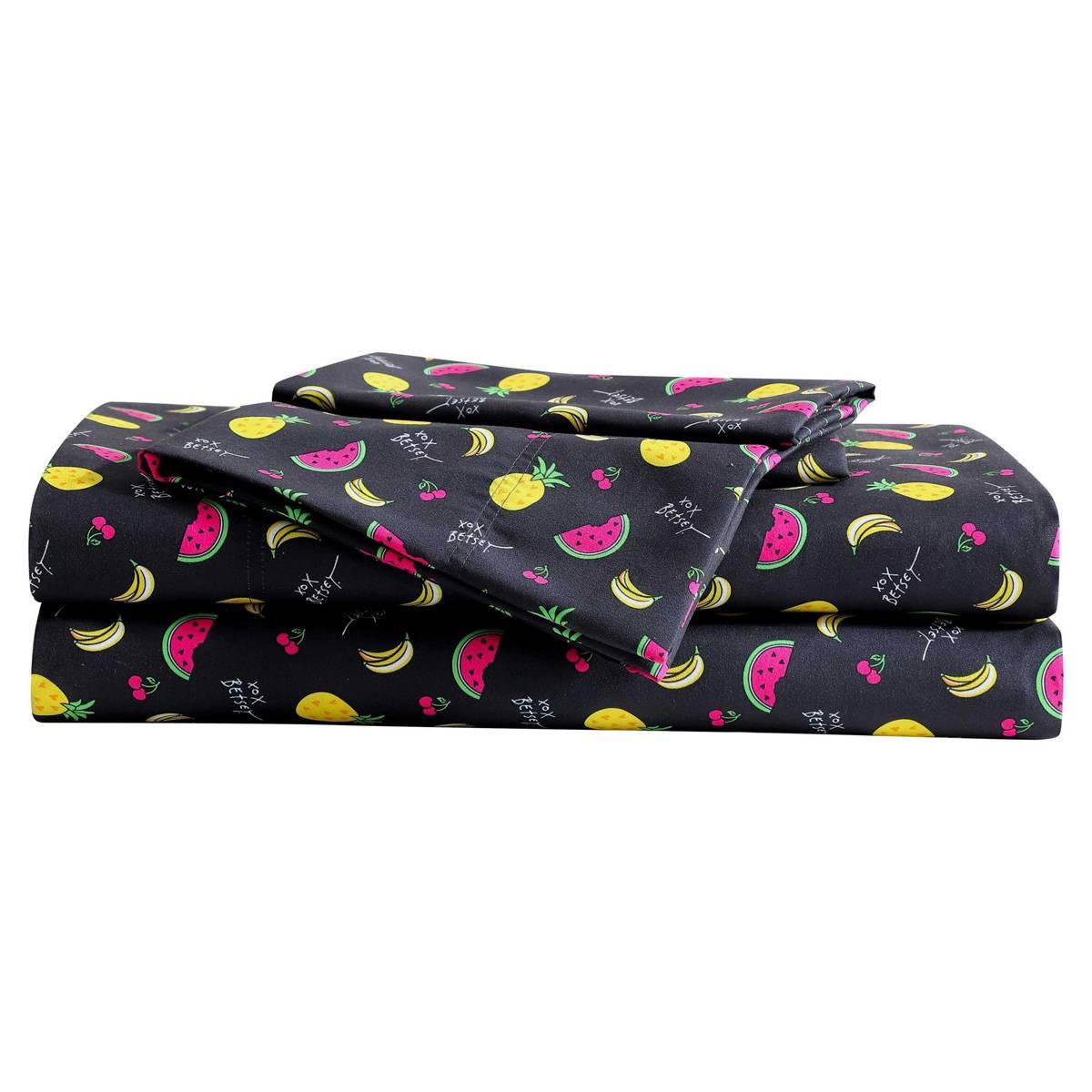 Betsey Johnson Silky Microfiber Printed 4-Pc. Sheet Set  Full - Betseys Fruits Toss