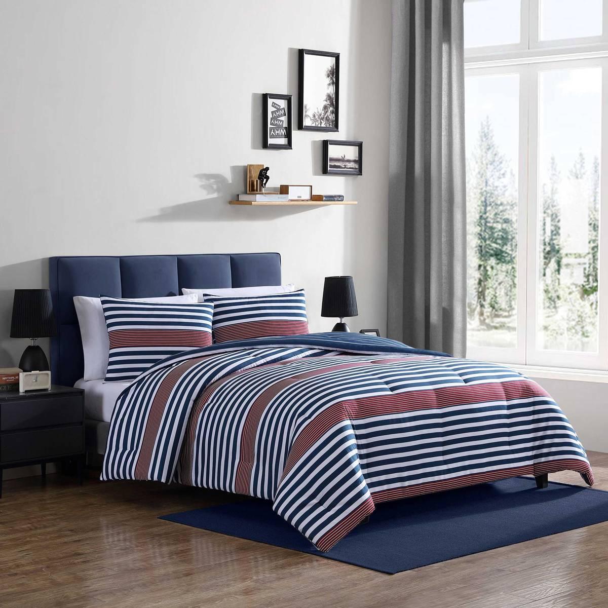 Nautica Kennedy Stripe 2 Piece Comforter Set  Twin/Twin Xl - Blue/White/Red