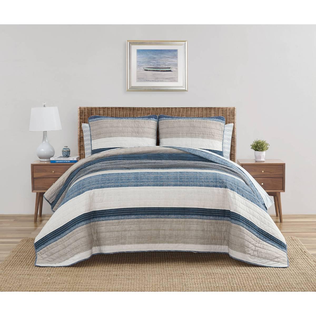 Nautica Ridgeport Blue Cotton Reversible 2 Piece Quilt Set  Twin - Denim