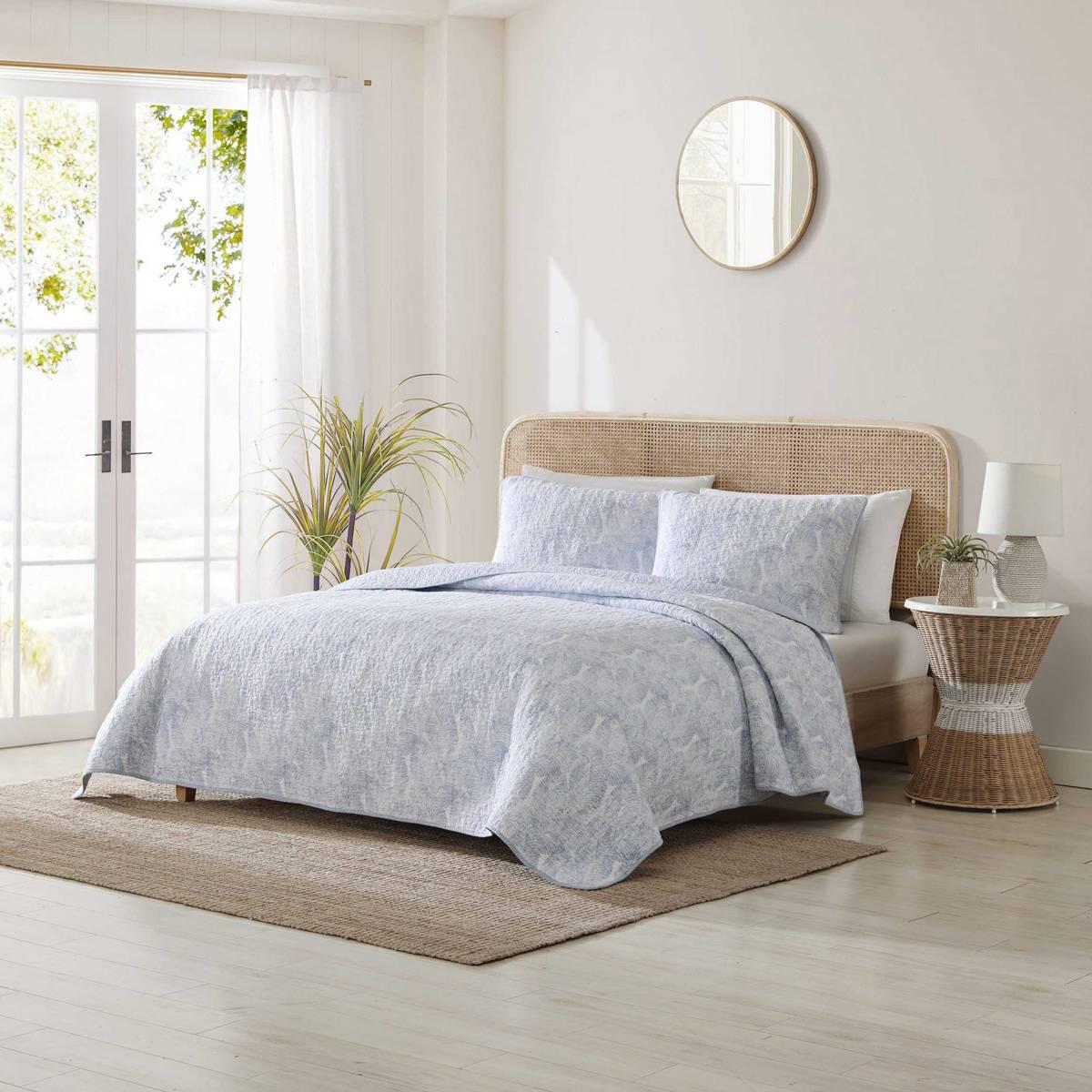 Closeout! Tommy Bahama Home Distressed Water Leaves 3-Pc. Quilt Set  King - Pelican Grey