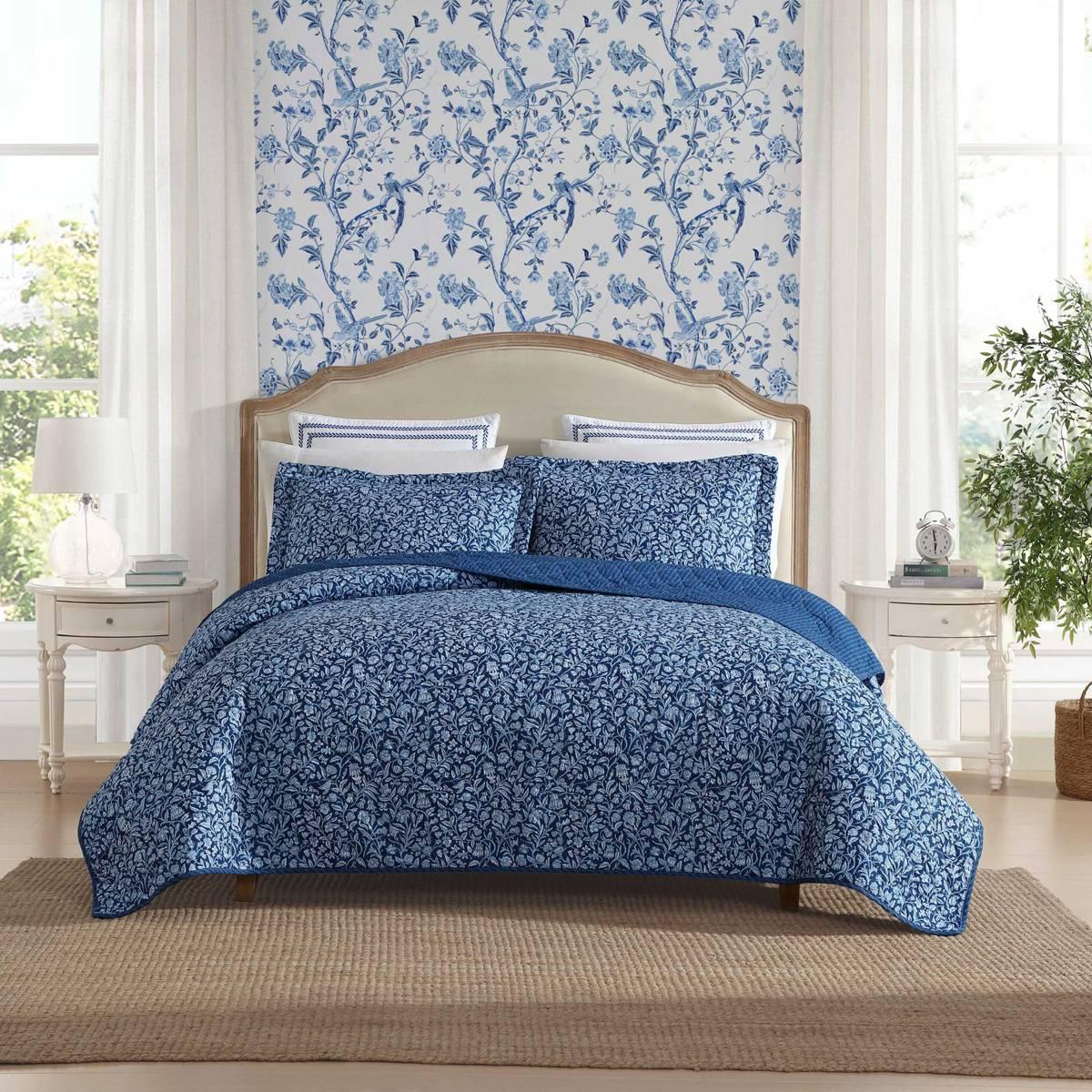 Laura Ashley Elaina Cotton 2-Pc. Quilt Set  Twin - Indigo Blue