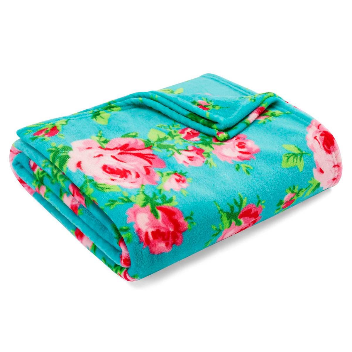 Betsey Johnson Bouquet Day Ultra Soft Plush Blanket  Twin - Aqua