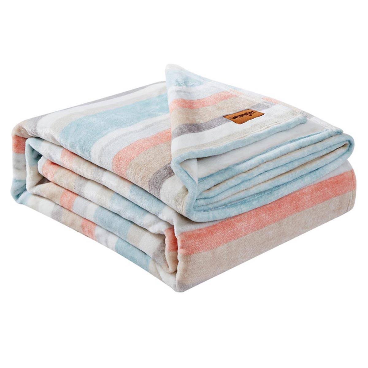 Wrangler Glen Canyon Stripe Ultra Soft Plush Blanket  Twin - Muted Turquoise and Desert Sand