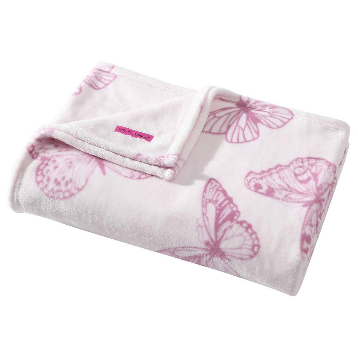 Betsey Johnson Malachite Butterfly Ultra Soft Plush Fleece Blanket  Twin - Light Pink/Sea Pink