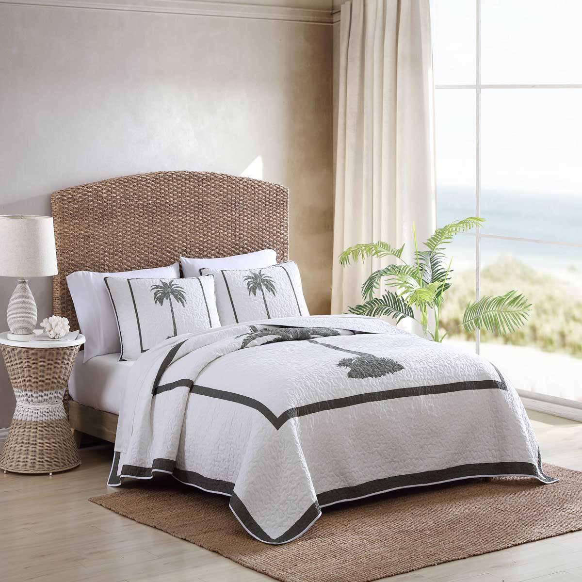 Tommy BahamaHome Palm Island Cotton Reversible Quilt  King - Open Gray