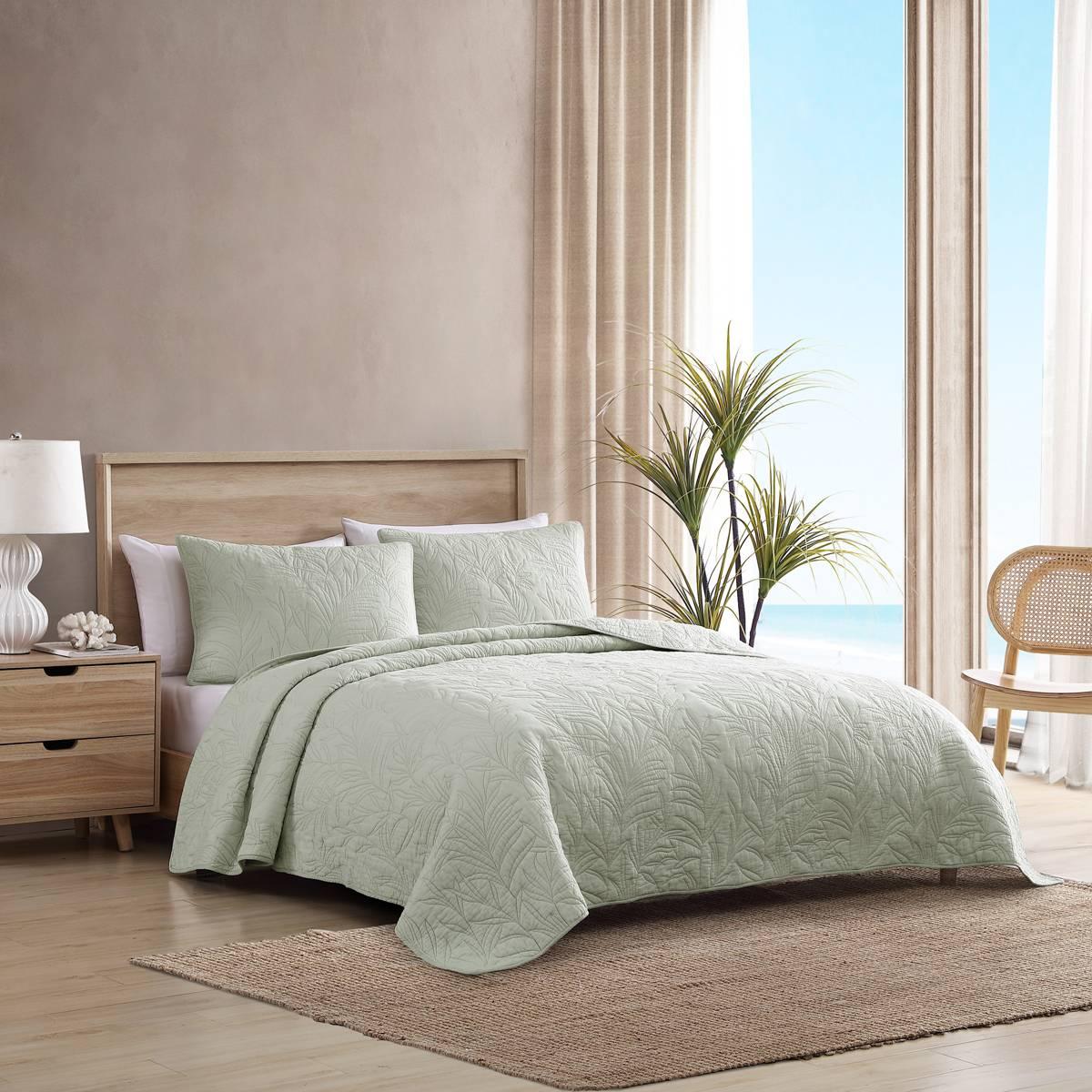 Tommy Bahama Home Solid Costa Sera Cotton Reversible Quilt  Twin - Sage Green