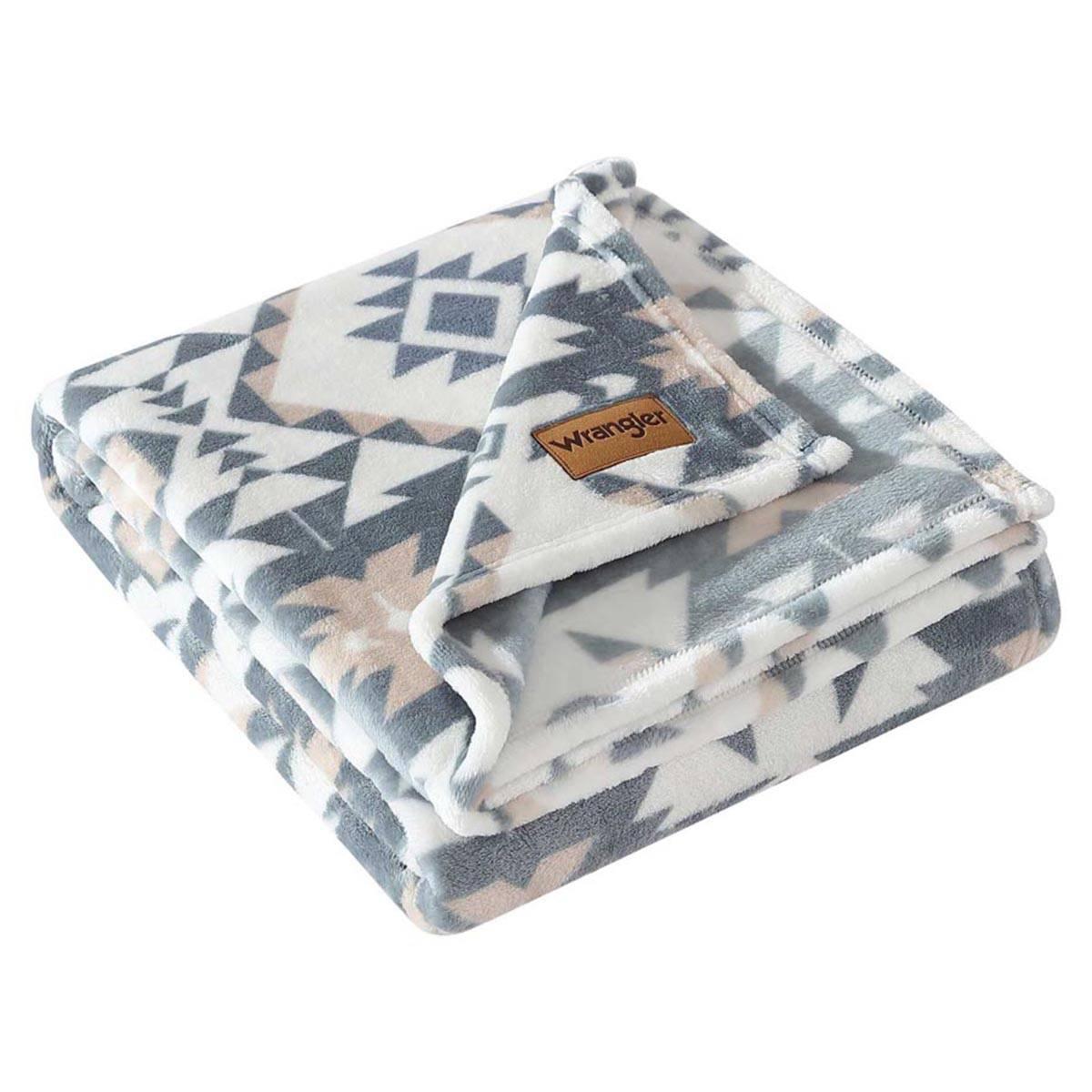 Wrangler Southwest Ultra Soft Plush Fleece Throw  60 x 50 - Ivory/Grey