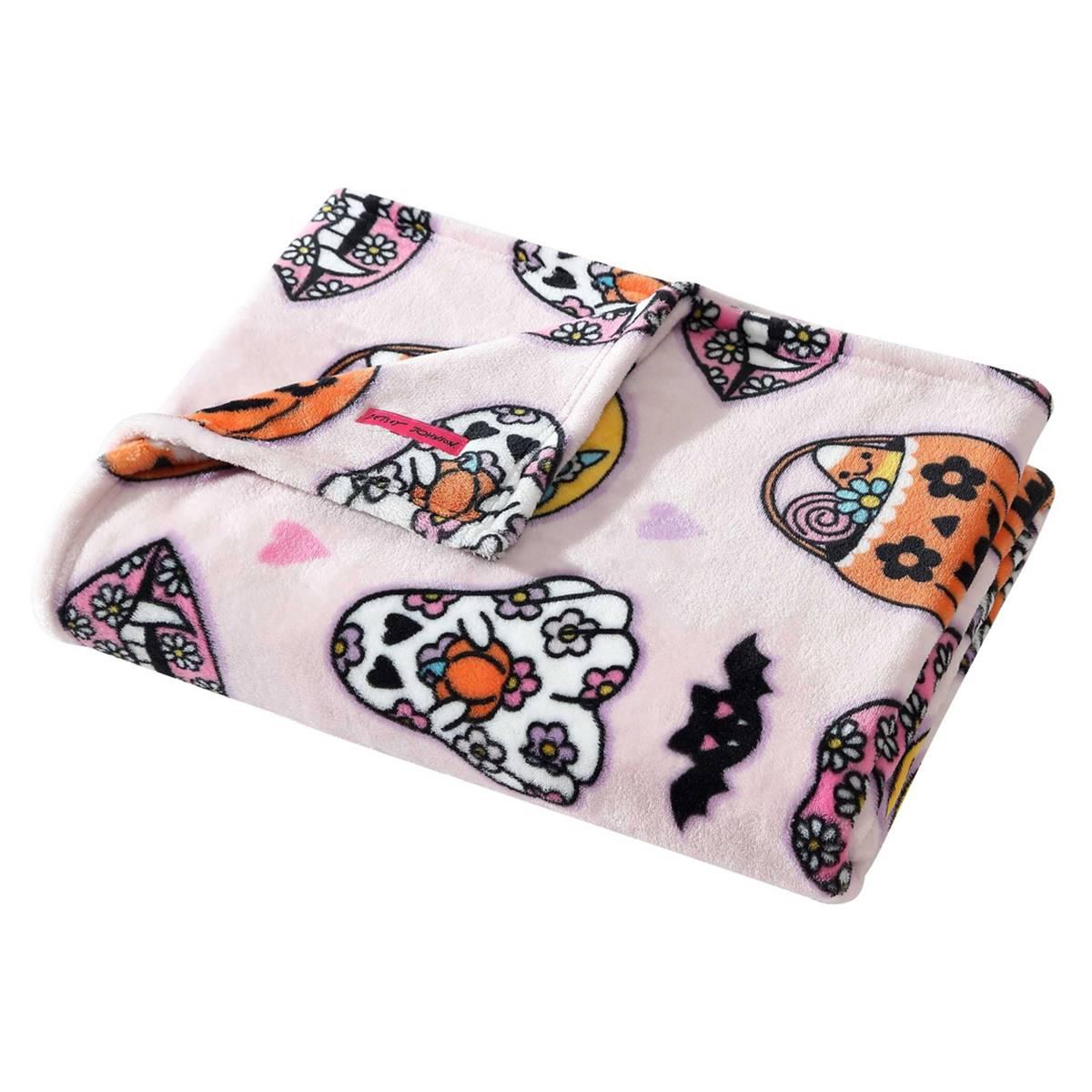 Betsey Johnson Halloween Ultra Soft Plush Fleece Throw  70 X 50 - Pink/Orange/Purple