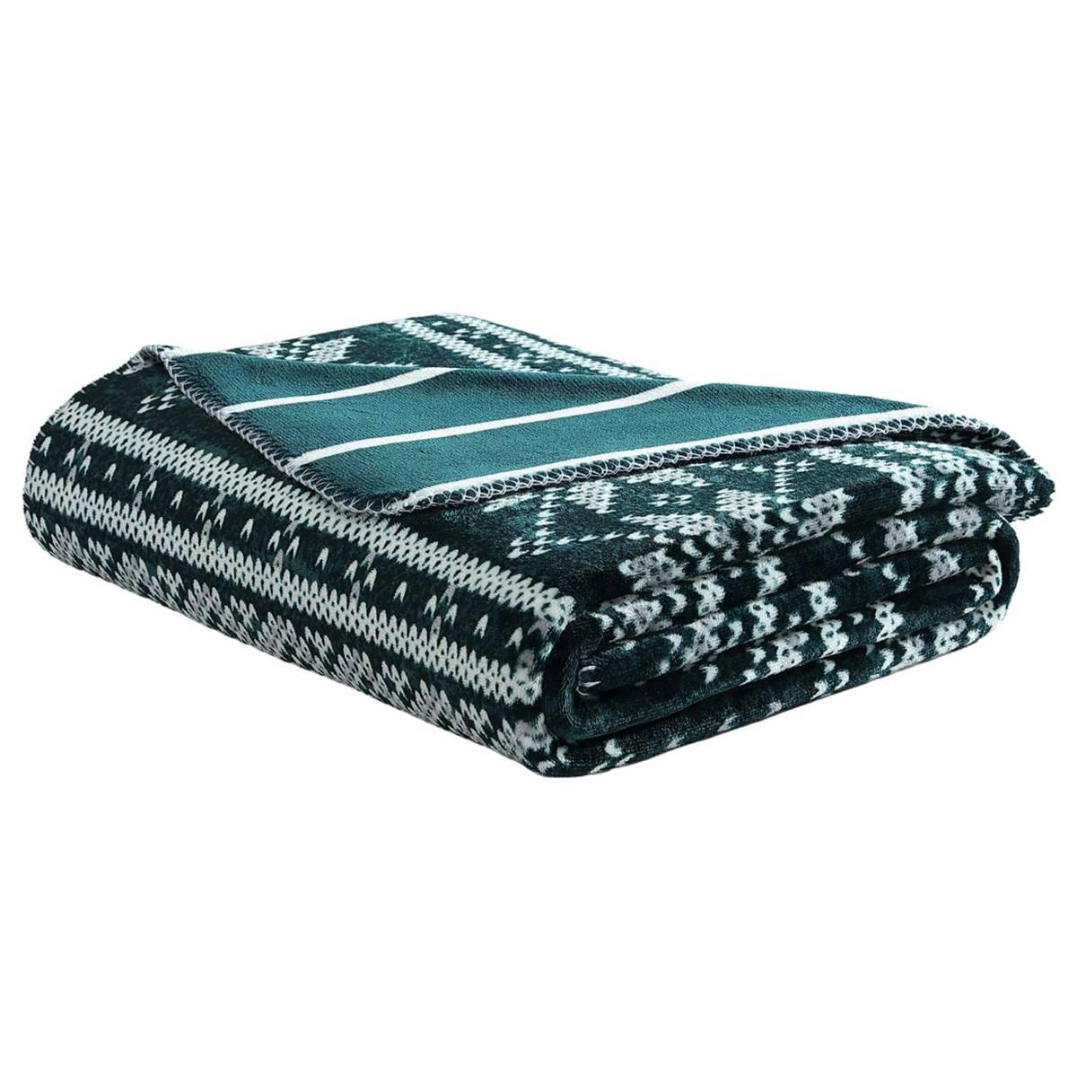 Closeout! Nautica Brushed Flannel Throw  70 X 50 - Green/Ivory/Grey