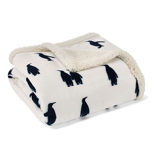 Eddie Bauer Emperor Penguin Print Sherpa Throw  50 x 60 - White