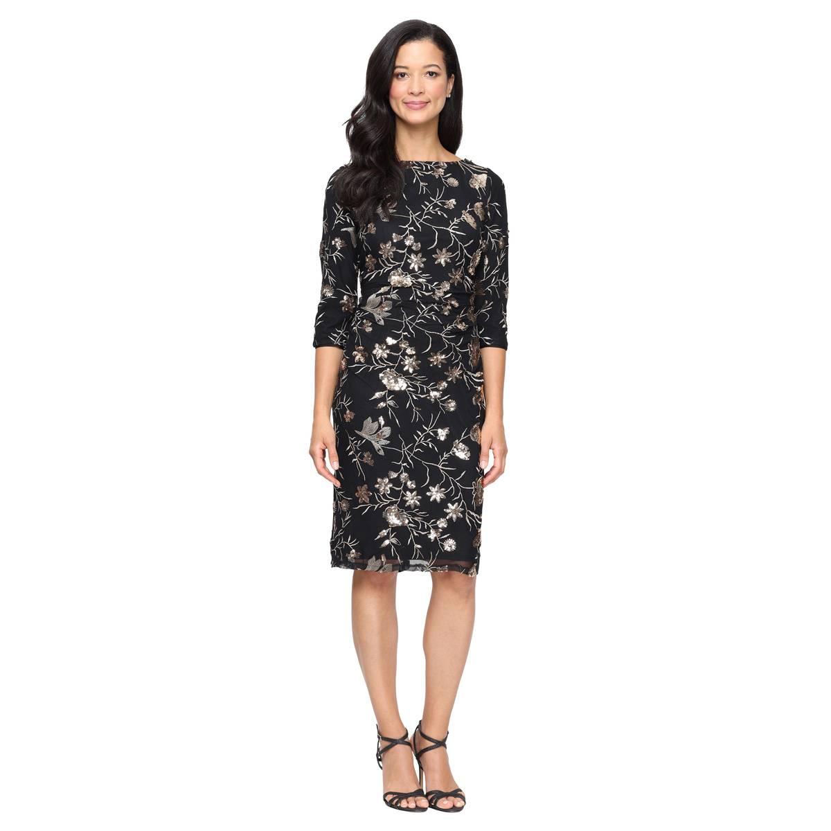 Click here for Petite SLNY Floral Embroidery Sequin Sheath Dress prices
