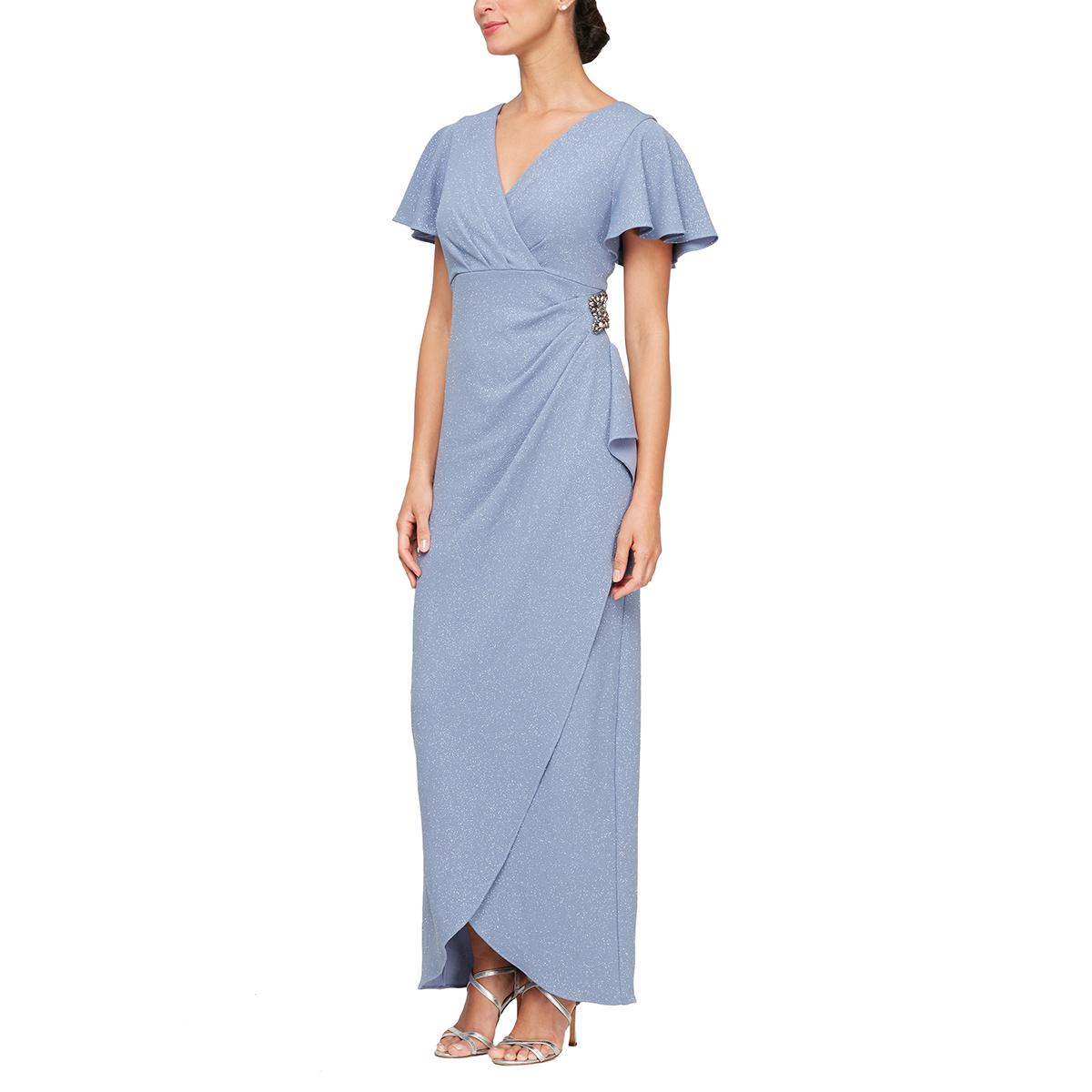 Click here for Petite SLNY Flutter Sleeve Side Embellished Evenin... prices