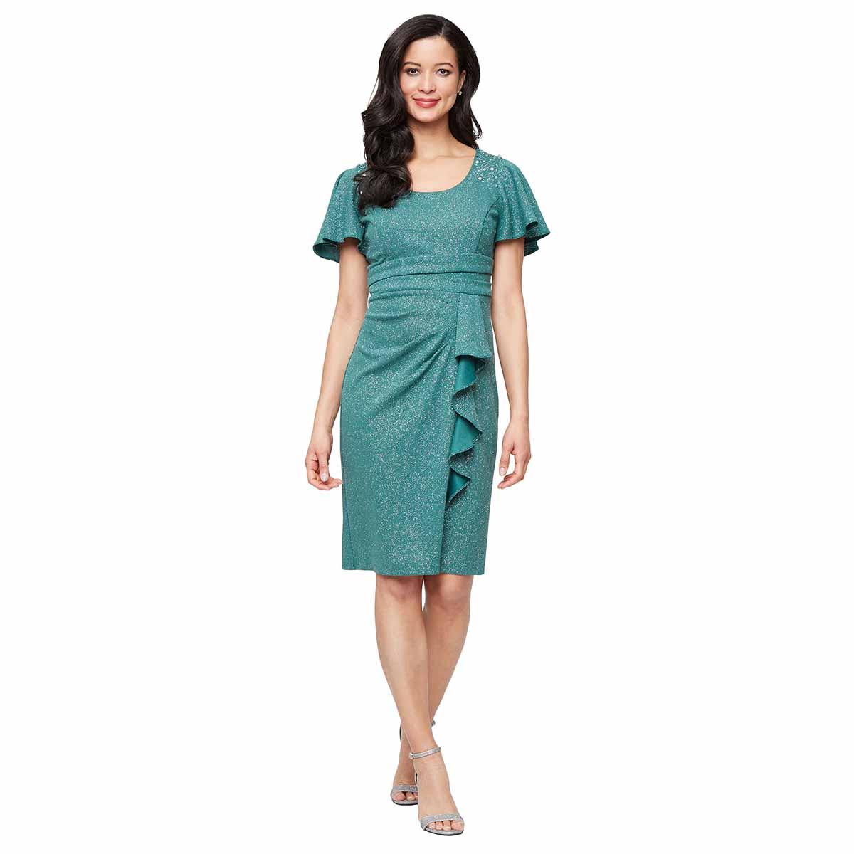 Click here for Petite SLNY Short Sleeve Glitter Ruffle Trim Sheat... prices