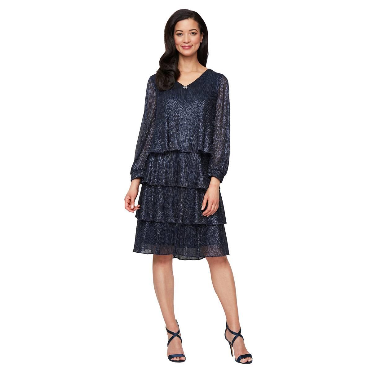 Sl Fashions WomensÂ Short V-Neck Bodre Dress - Navy