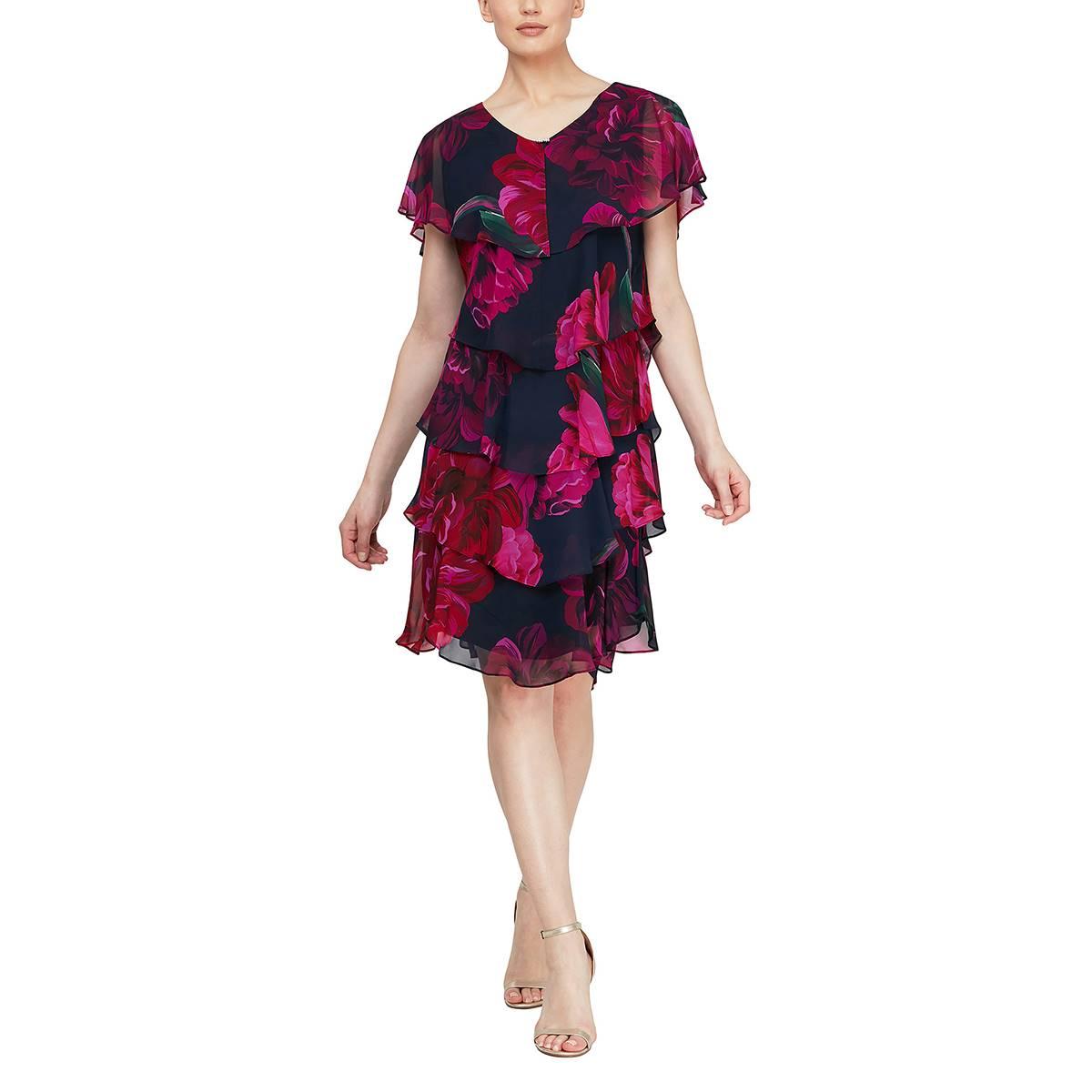 Click here for Womens SLNY Cap Sleeve Tiered Floral Shift Dress prices