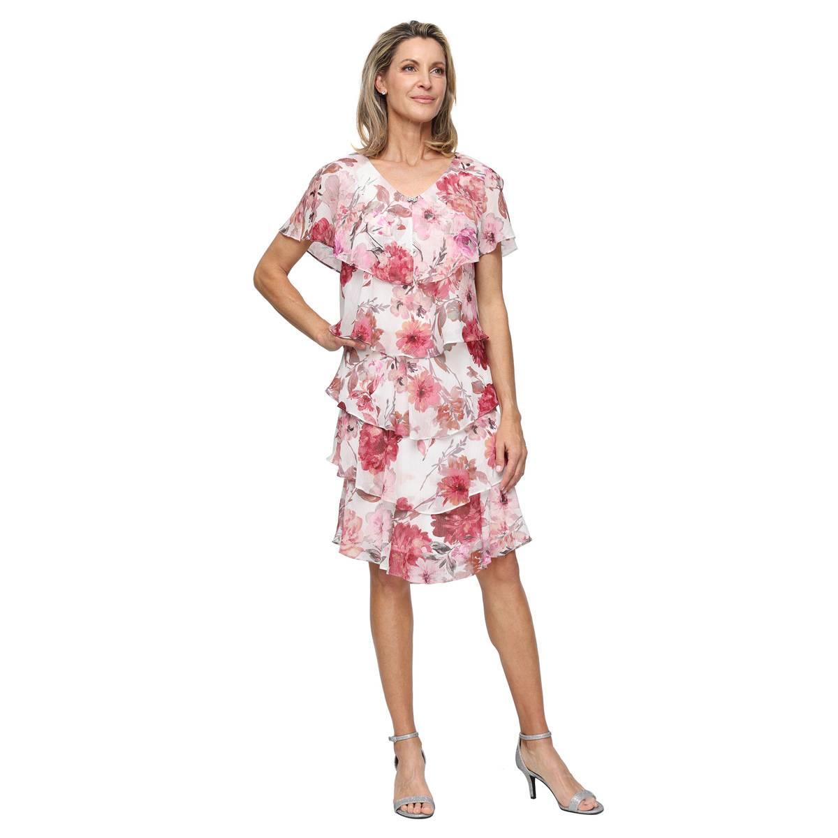Click here for Womens SLNY Short Sleeve Floral Tiered Chiffon A-L... prices