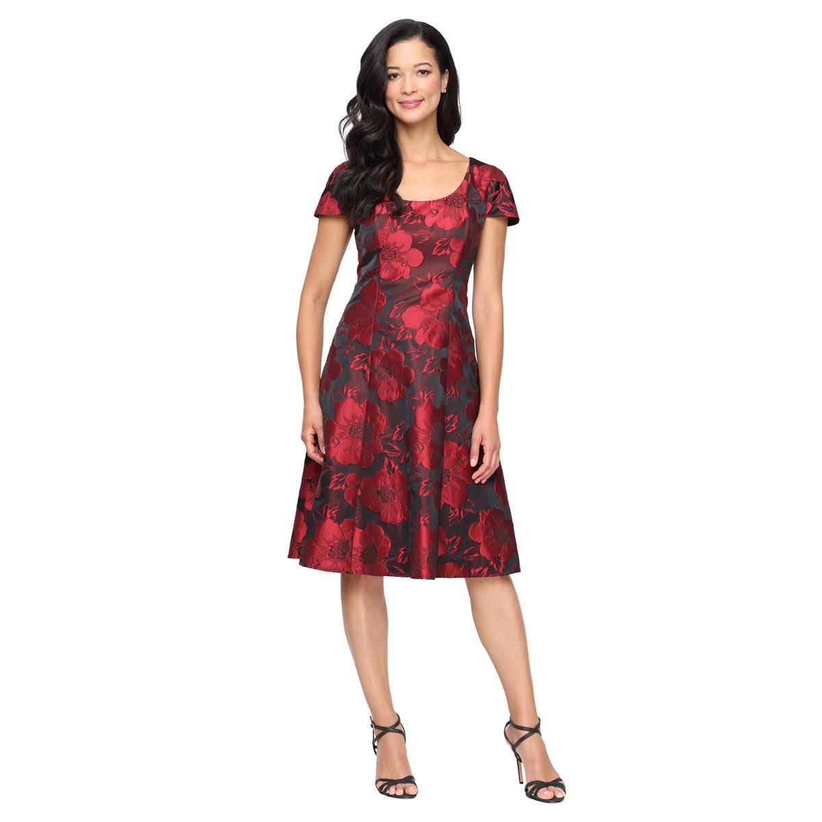 Click here for Womens SLNY Cap Sleeve Scoop Neck Floral Fit & Fla... prices