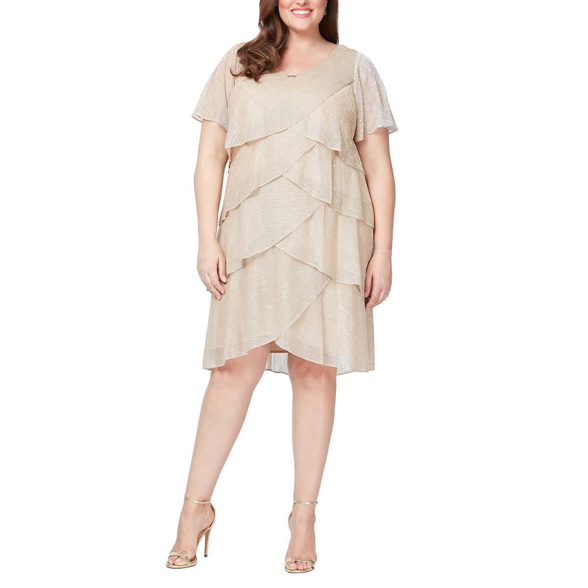 Sl Fashions Plus Size Tiered Metallic Dress - Gold