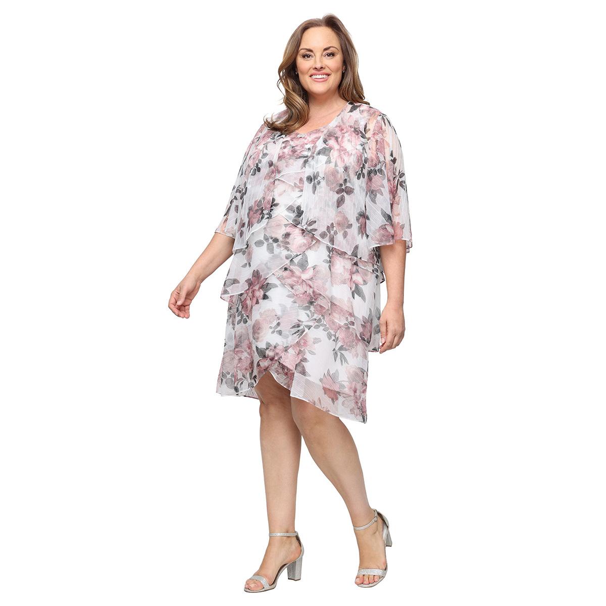 Click here for Plus Size SLNY Tiered Floral Jacket Dress prices