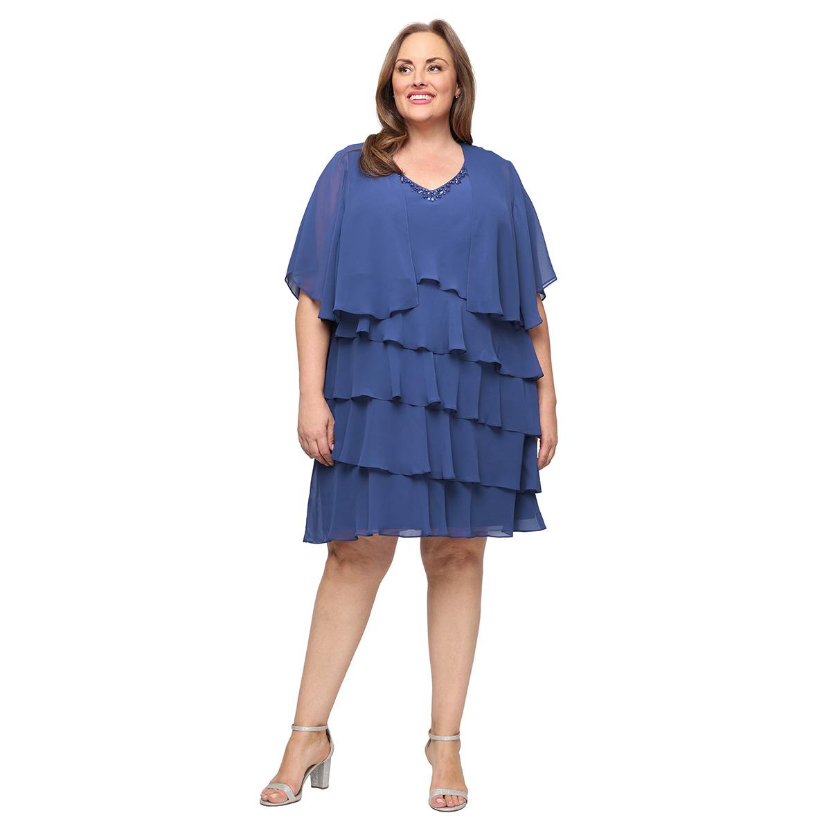 Click here for Plus Size SLNY Short Sleeve Tiered Rhinestone Deta... prices