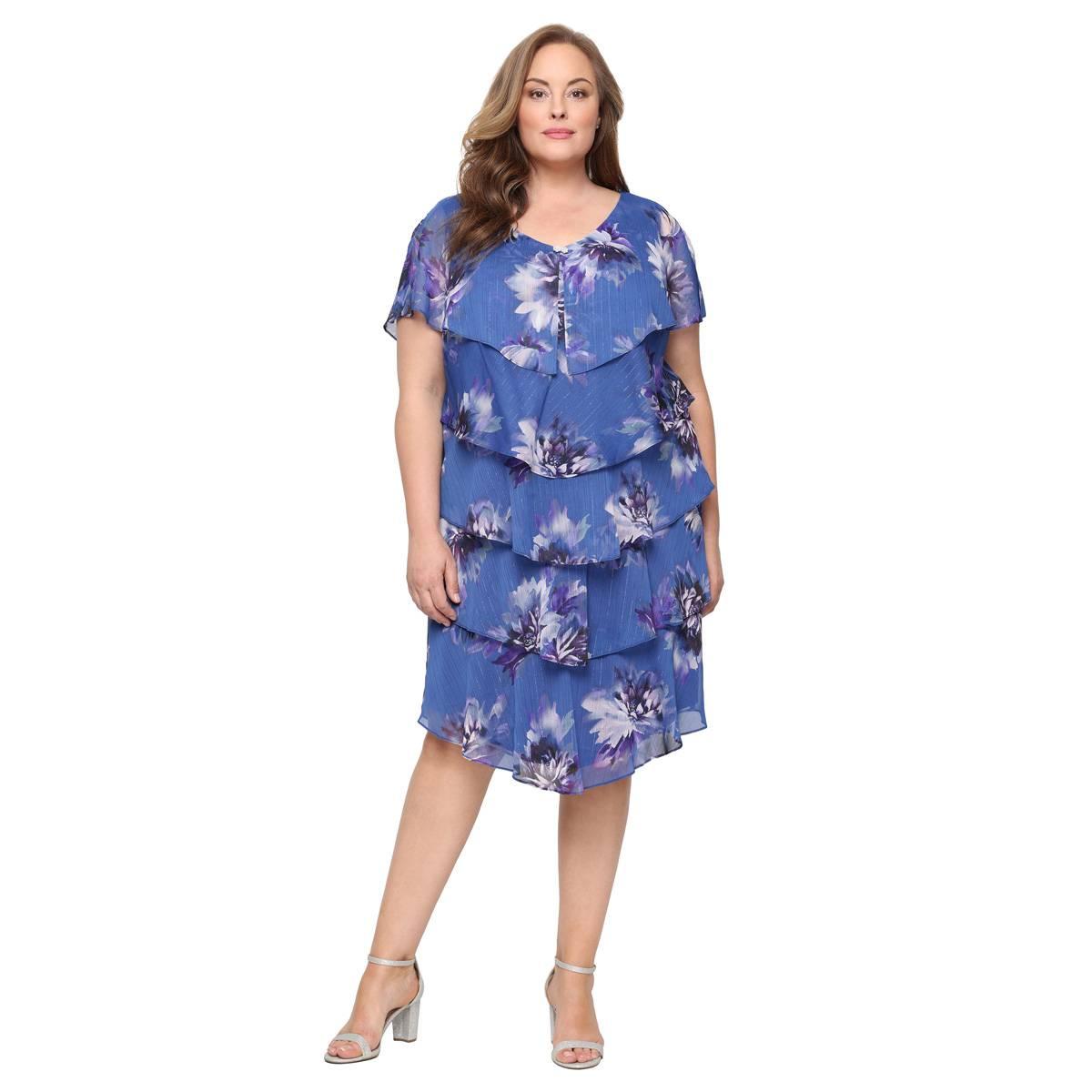 Click here for Plus Size SLNY Tier V-Neck Floral Chiffon Shift Dr... prices