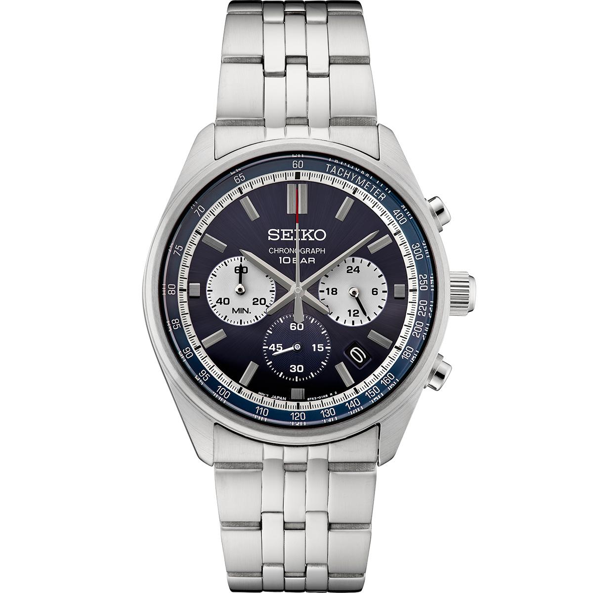 Seiko Mens Chronograph Essentials Stainless Steel Bracelet Watch 42mm - Blue