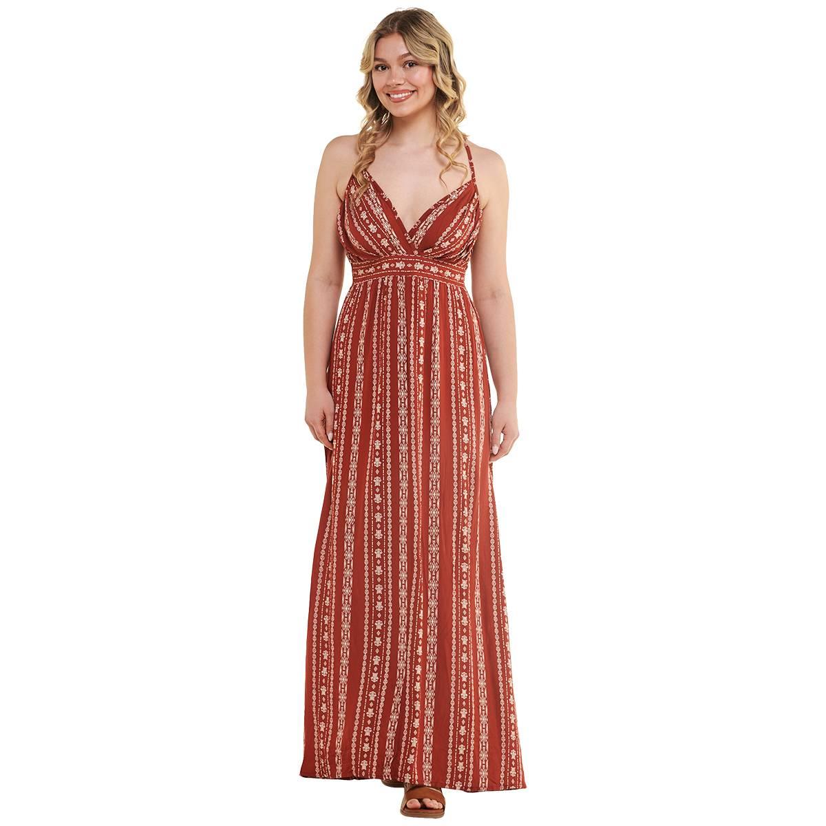 Click here for Juniors Angie V-Neck Crisscross Strap Maxi Dress prices