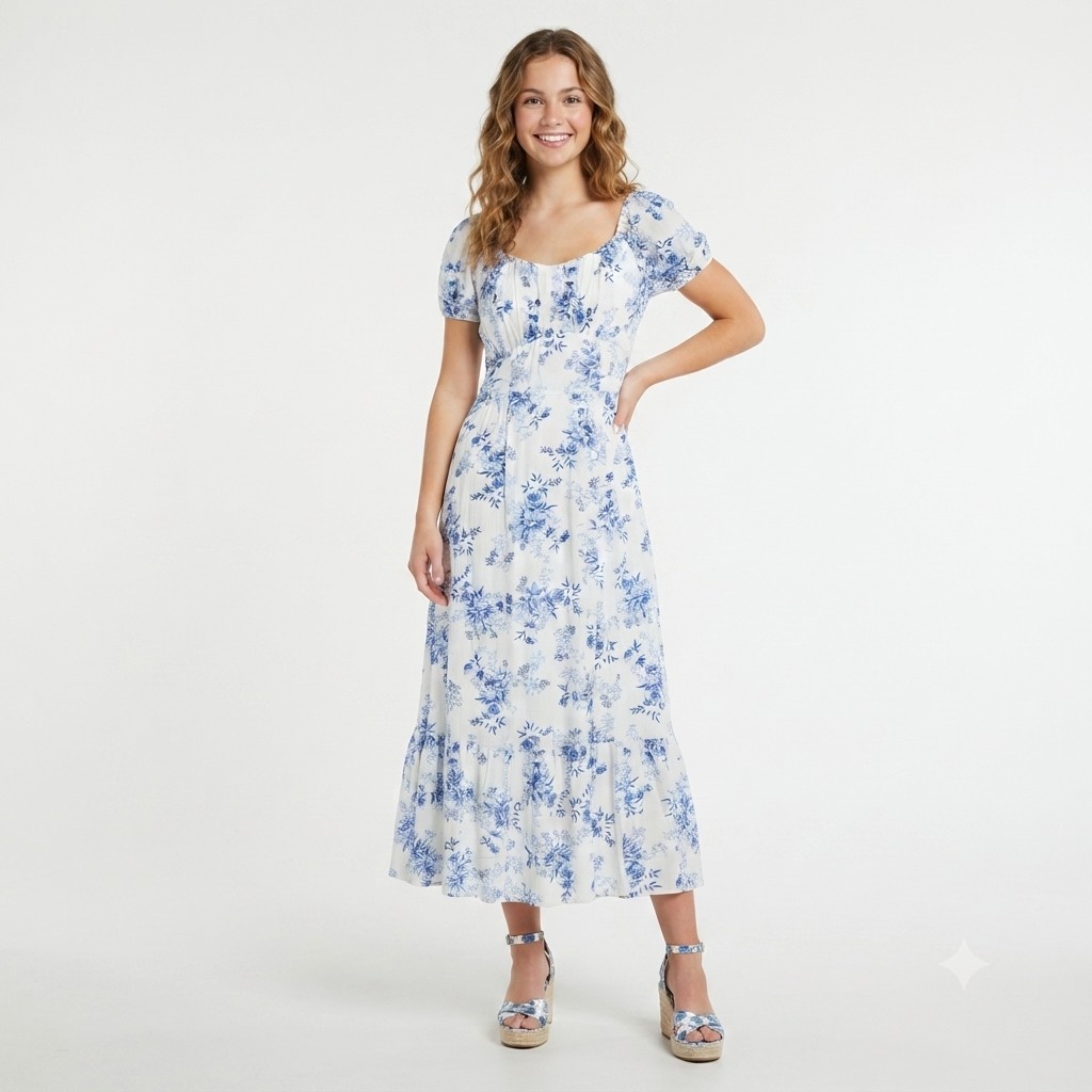 Click here for Juniors Angie Floral Puff Sleeve Gauze Peasant Max... prices