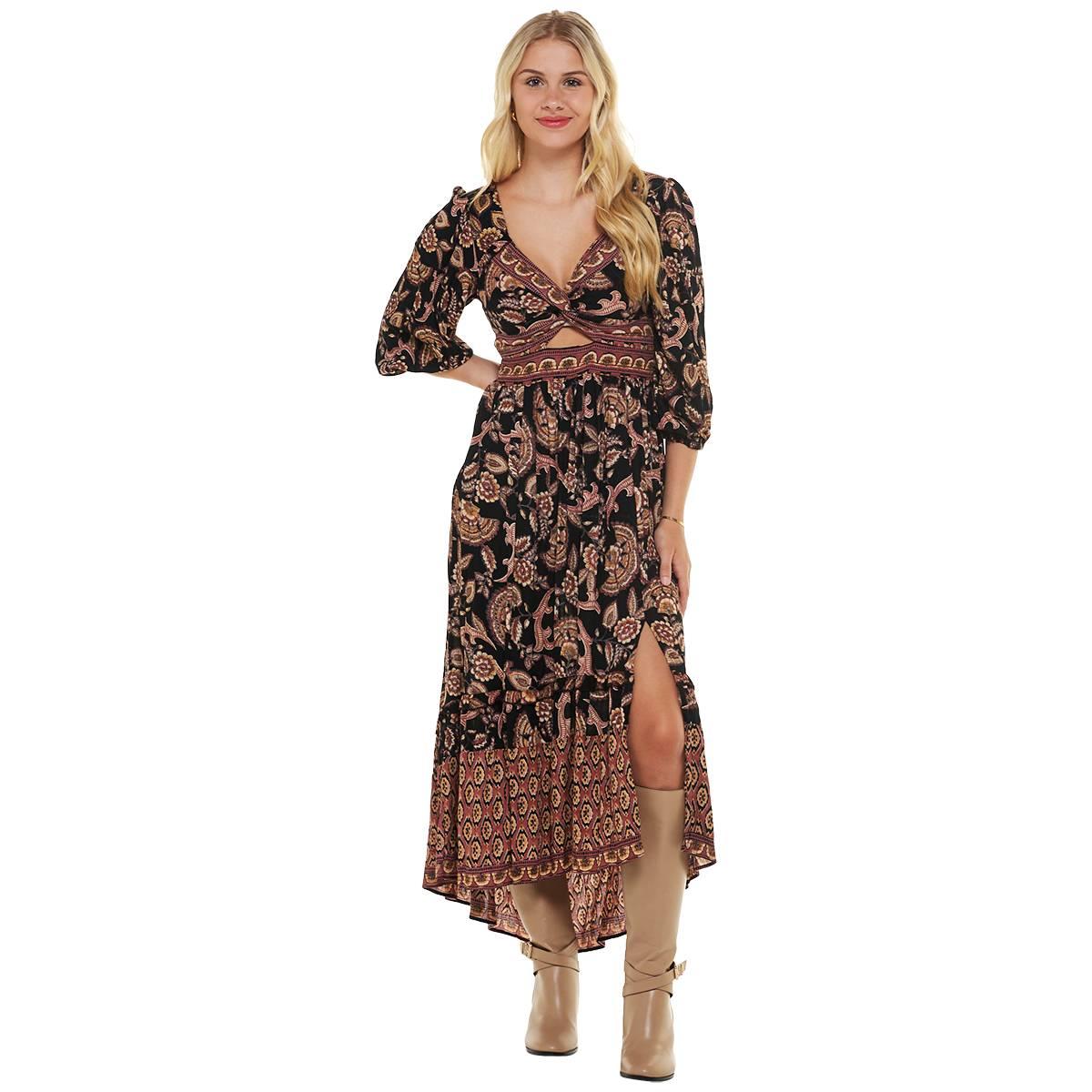 Click here for Juniors Angie Floral Keyhole High Low Maxi Dress w... prices