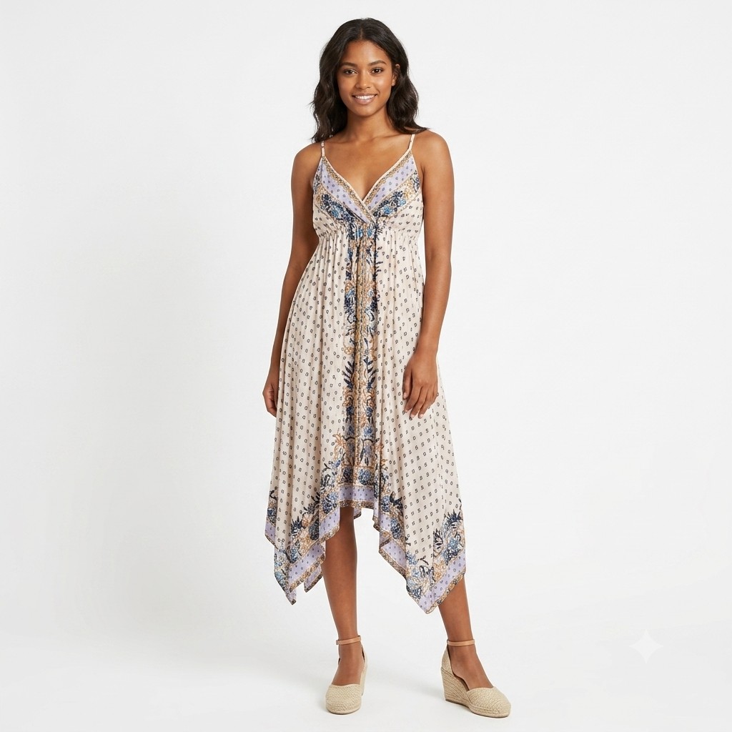 Click here for Juniors Angie Floral Scarf Hanky Hem Midi Slip Dre... prices