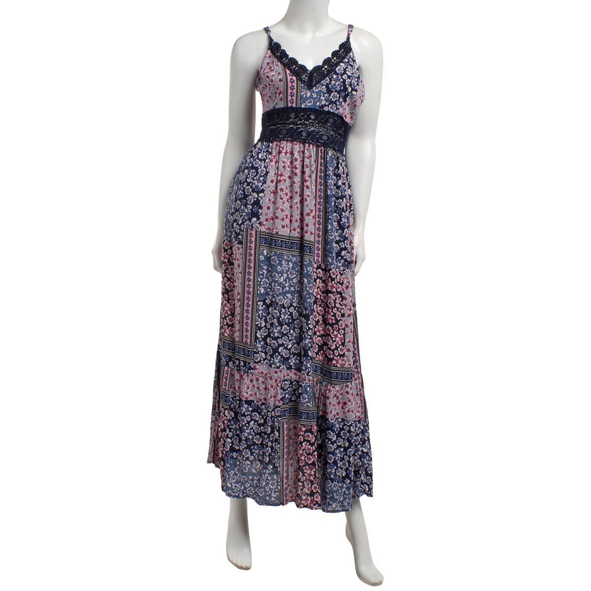Click here for Juniors Angie Patchwork Crochet Lace Trim Maxi Sli... prices
