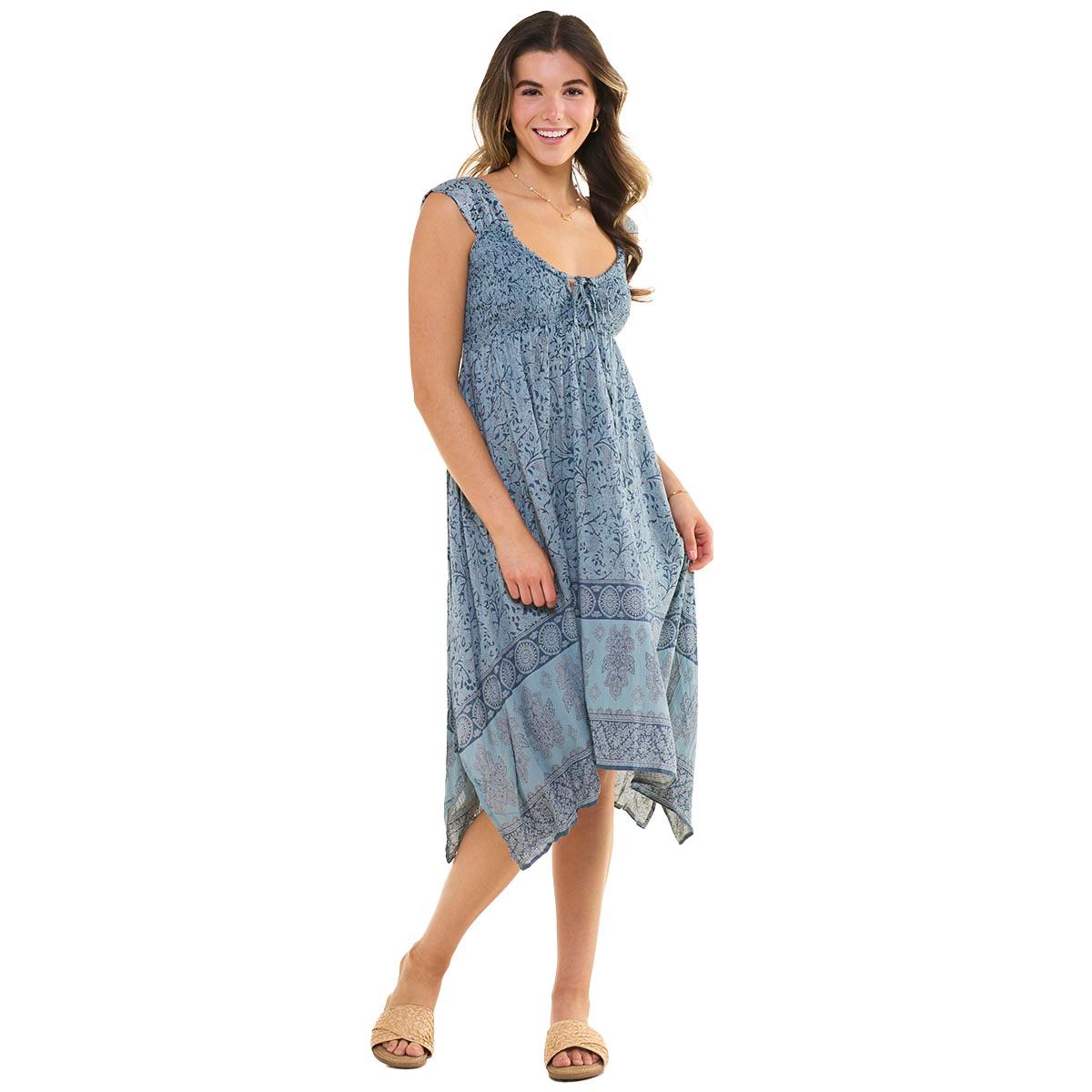 Click here for Juniors Angie Wide Strap Smocked Hanky Border Prin... prices