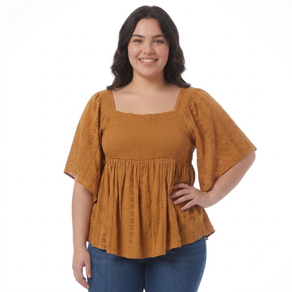 Click here for Juniors Plus Solid Eyelet Square Neck Smock Bodice... prices