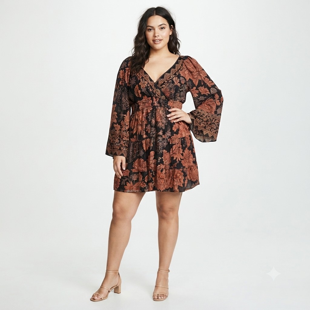 Click here for Juniors Plus Angie Long Sleeve Surplice Babydoll D... prices