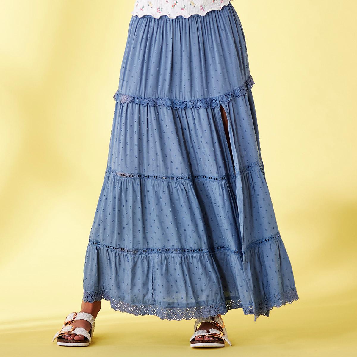 Click here for Juniors Angie High Slit Tier Eyelet Maxi Skirt prices