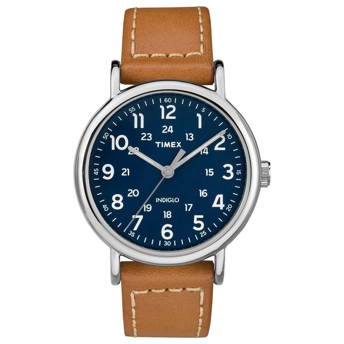 Click here for Mens Timex(R) Weekender Blue Dial Leather Strap Wa... prices