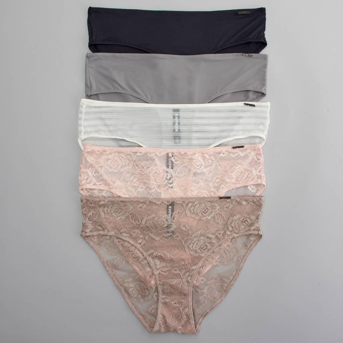 Click here for Womens Express 5pk. Lace Strip Mesh Hipster Pantie... prices