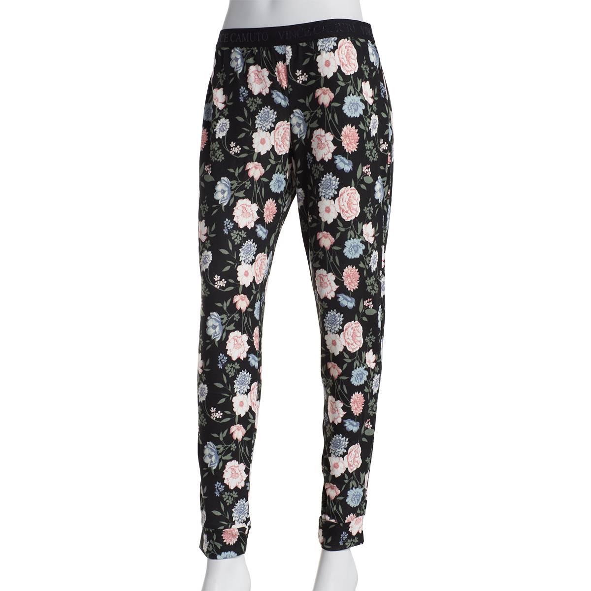 Womens Vince Camuto Hacci Logo Floral Jogger Pajama Pants - Black