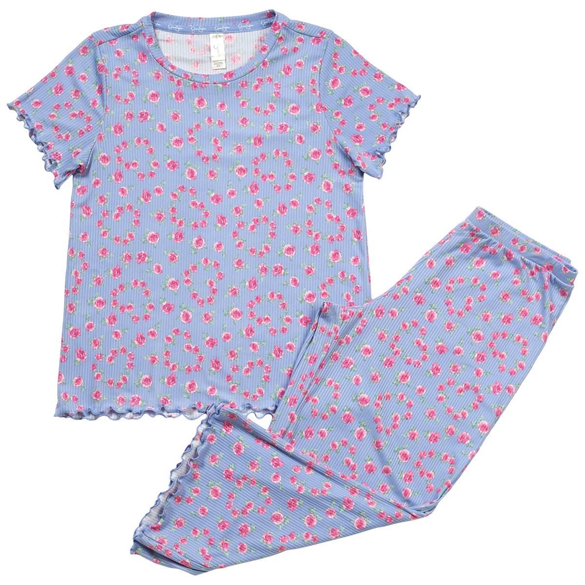 Click here for Petite Jessica Simpson Short Sleeve Ribbed Roses P... prices